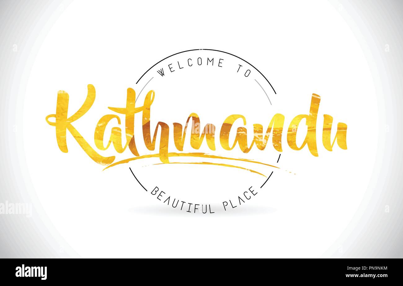 Kathmandu Welcome To Word Text with Handwritten Font and Golden Texture ...
