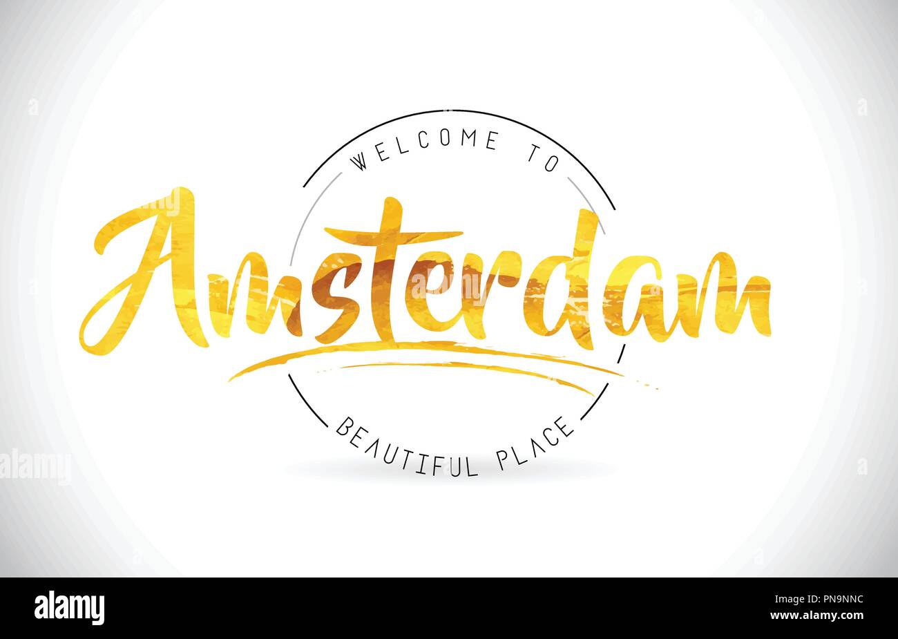 Amsterdam Welcome To Word Text with Handwritten Font and Golden Texture ...
