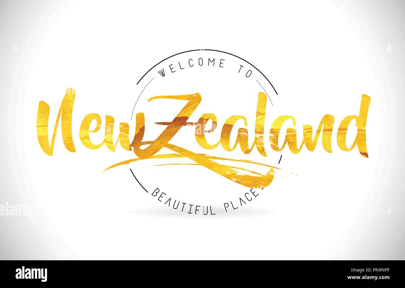 NewZealand Welcome To Word Text with Handwritten Font and Golden ...