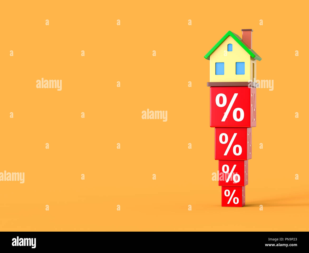 Abstract Miniature House On Red Percentage Blocks. 3d Illustration ...
