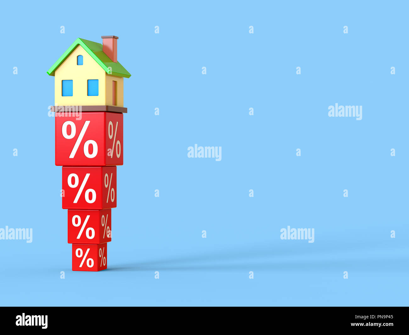Abstract Miniature House On Red Percentage Blocks. 3d Illustration ...