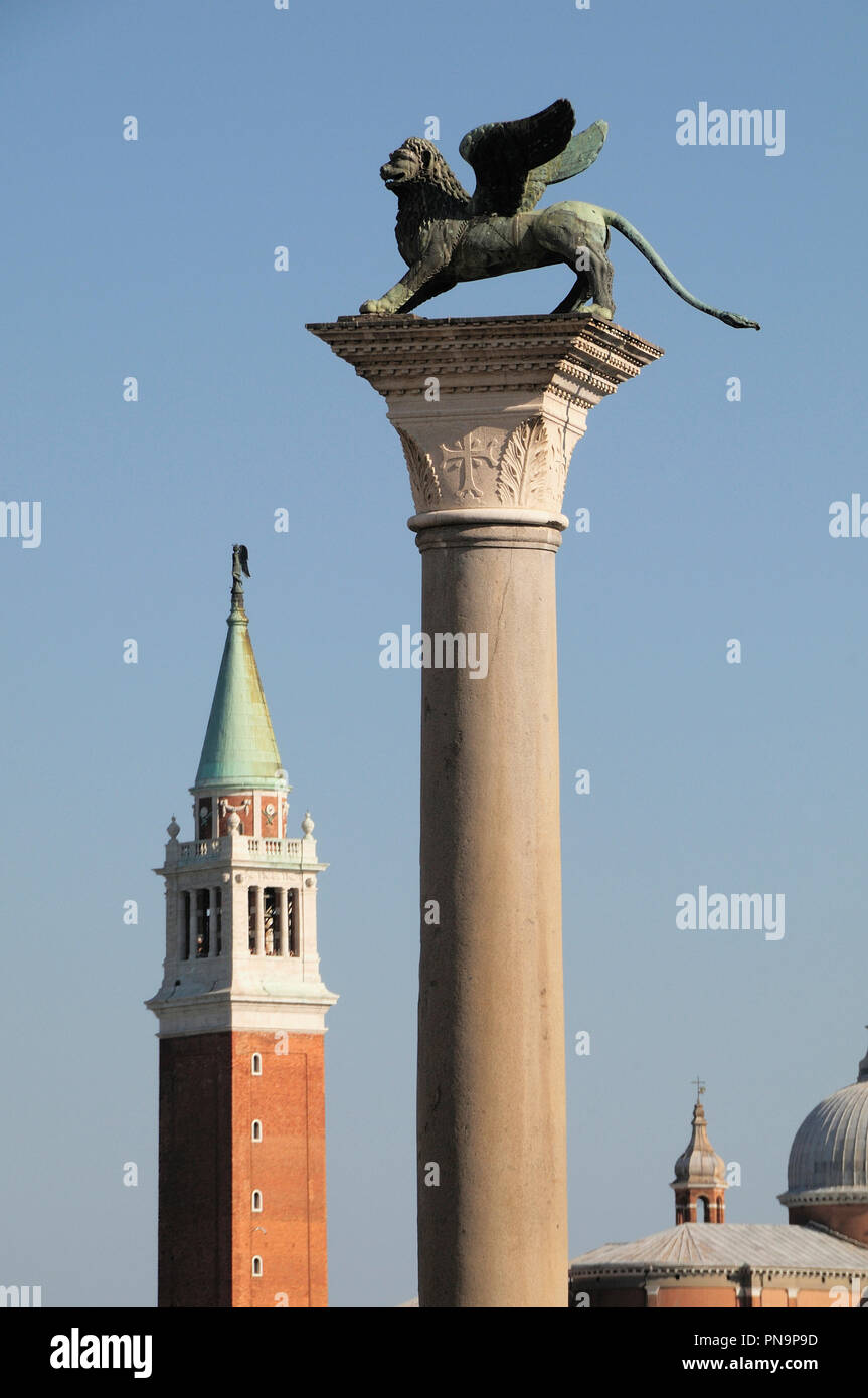Italy, Veneto, Venice, The winged Lion of Saint Mark on the column of ...