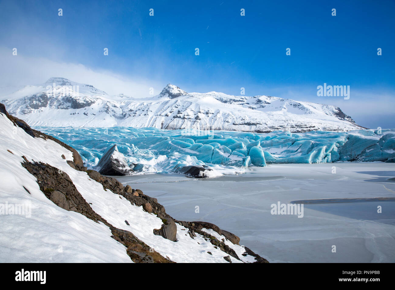 Ice blocks of glacial tongue of Svinafellsjokull glacier an outlet ...