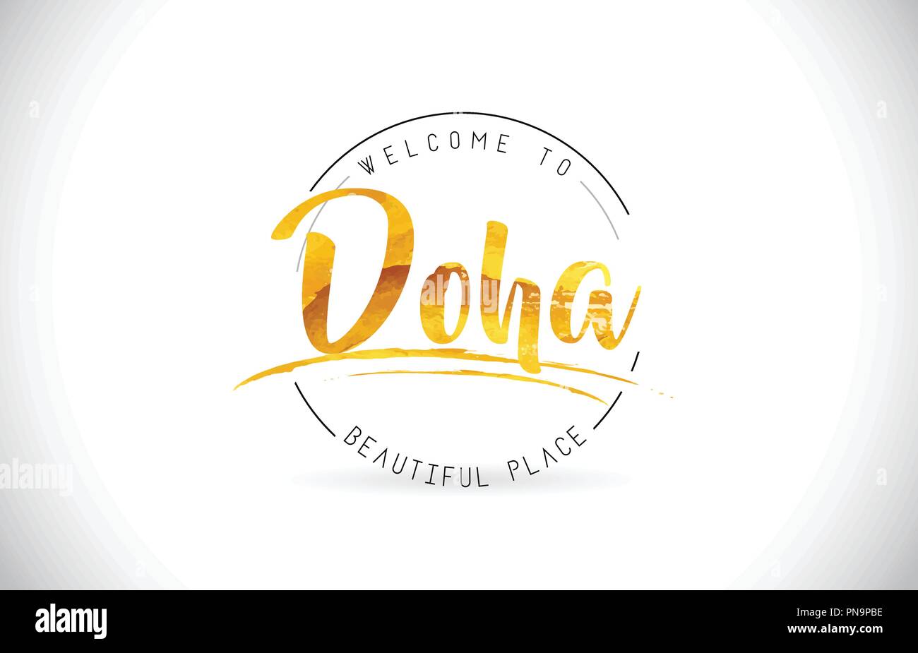 Doha Welcome To Word Text with Handwritten Font and Golden Texture ...