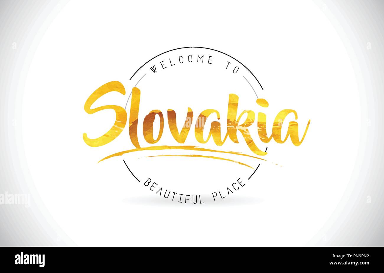 Slovakia Welcome To Word Text with Handwritten Font and Golden Texture ...