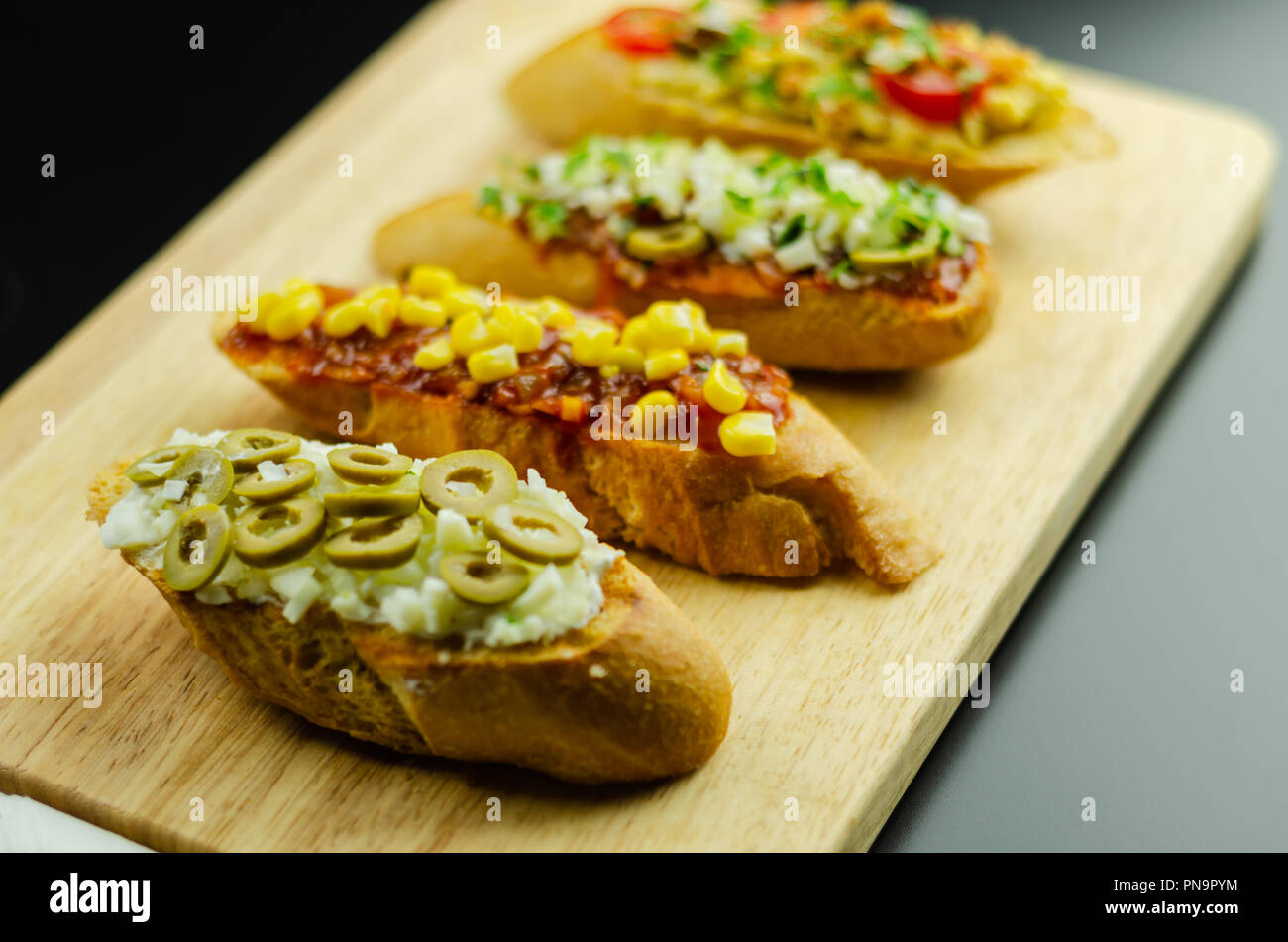 traditional spanish tapas for lunch table, mini sandwiches food set ...