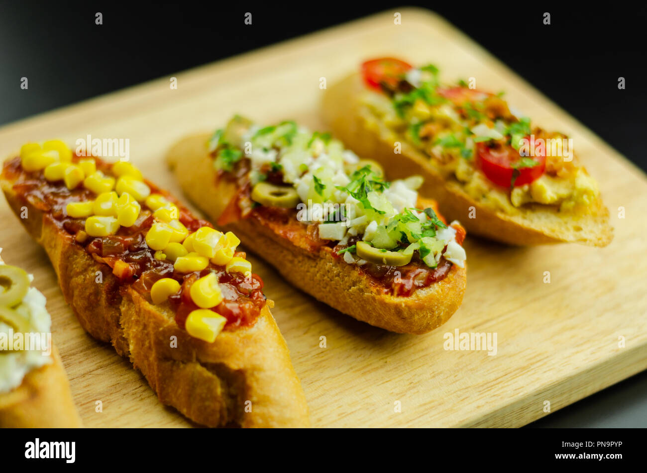 traditional spanish tapas for lunch table, mini sandwiches food set ...