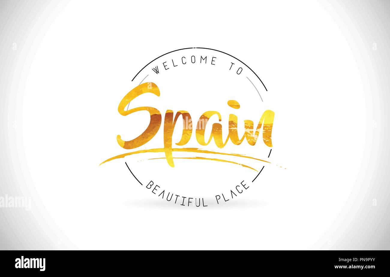 Spain Welcome To Word Text with Handwritten Font and Golden Texture ...