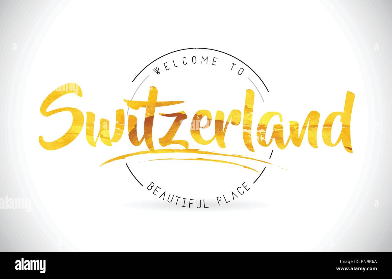 Switzerland Welcome To Word Text with Handwritten Font and Golden ...
