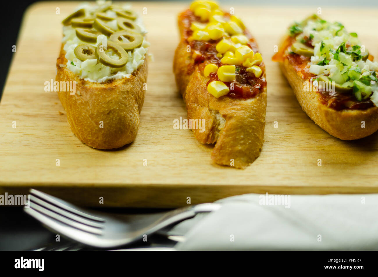 traditional spanish tapas for lunch table, mini sandwiches food set ...