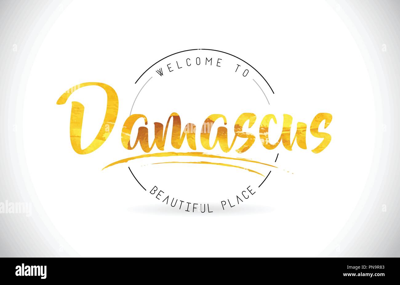 Damascus Welcome To Word Text with Handwritten Font and Golden Texture ...