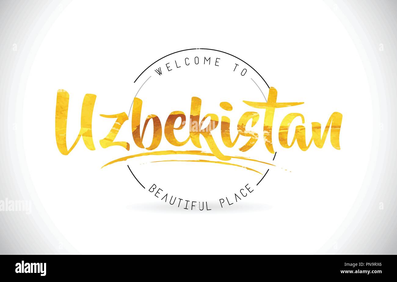 Uzbekistan Welcome To Word Text with Handwritten Font and Golden ...
