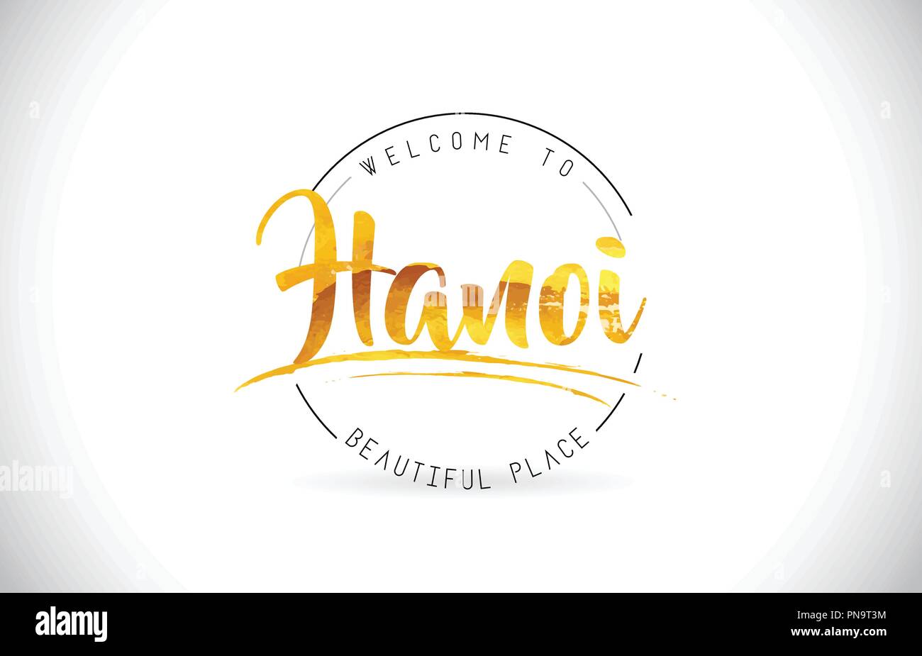 Hanoi Welcome To Word Text with Handwritten Font and Golden Texture ...