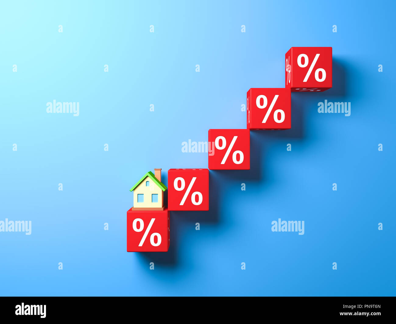 Miniature House And Red Percentage Blocks. 3d rendering Stock Photo - Alamy