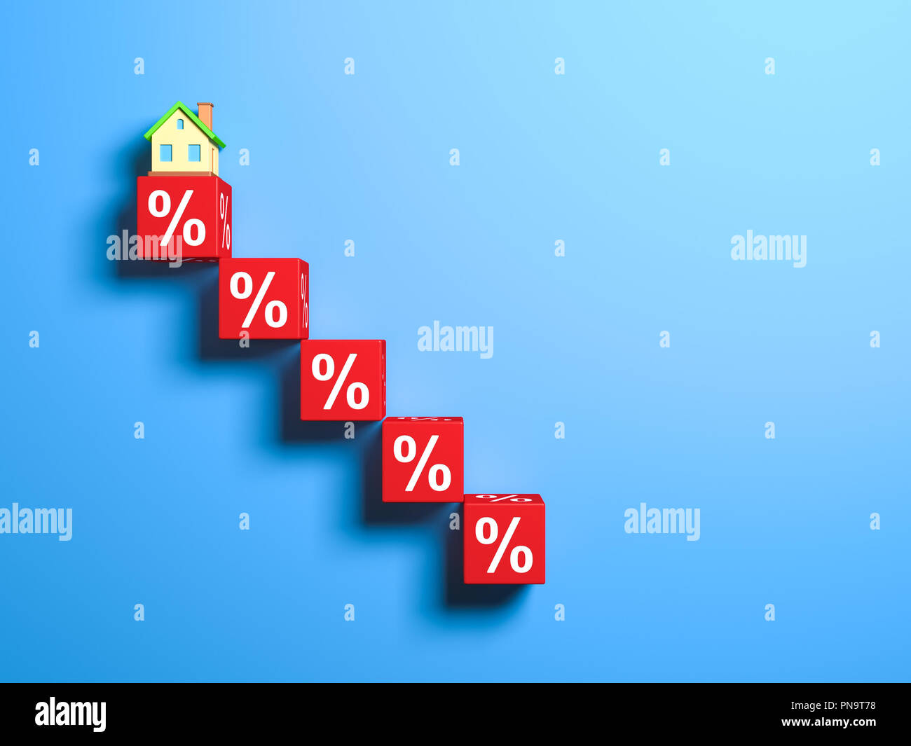 Miniature House And Red Percentage Blocks. 3d rendering Stock Photo - Alamy