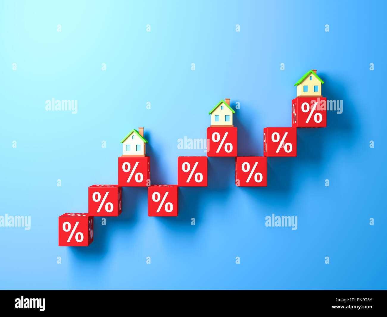 Miniature Houses And Red Percentage Blocks. 3d rendering Stock Photo ...