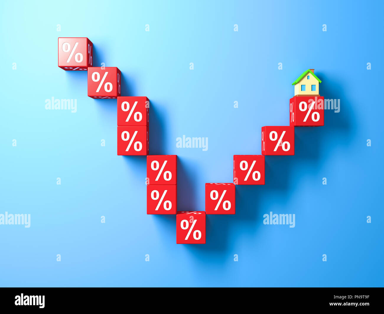 Miniature House And Red Percentage Blocks. 3d rendering Stock Photo - Alamy