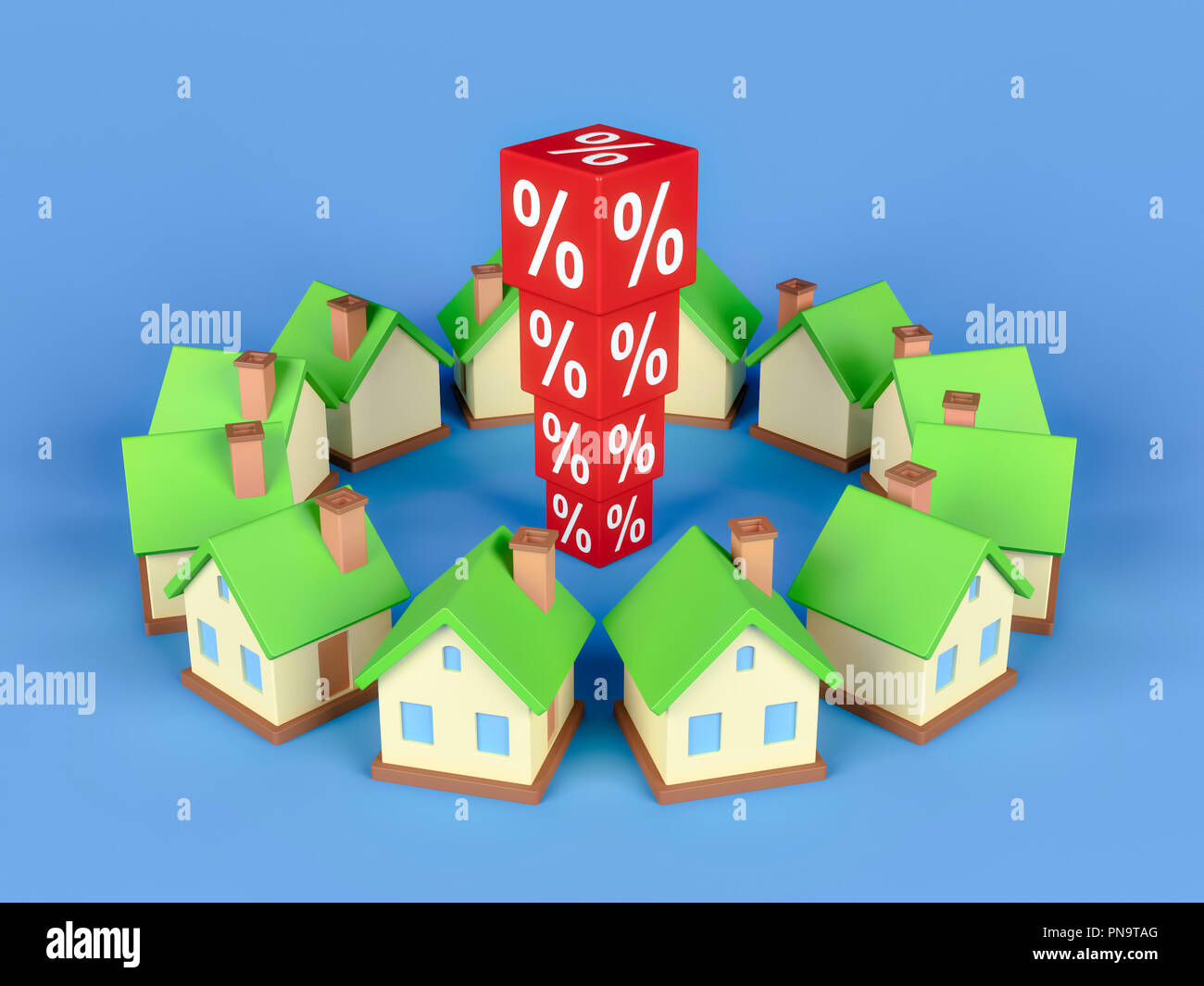 Abstract Miniature House And Red Percentage Blocks. 3d rendering Stock ...