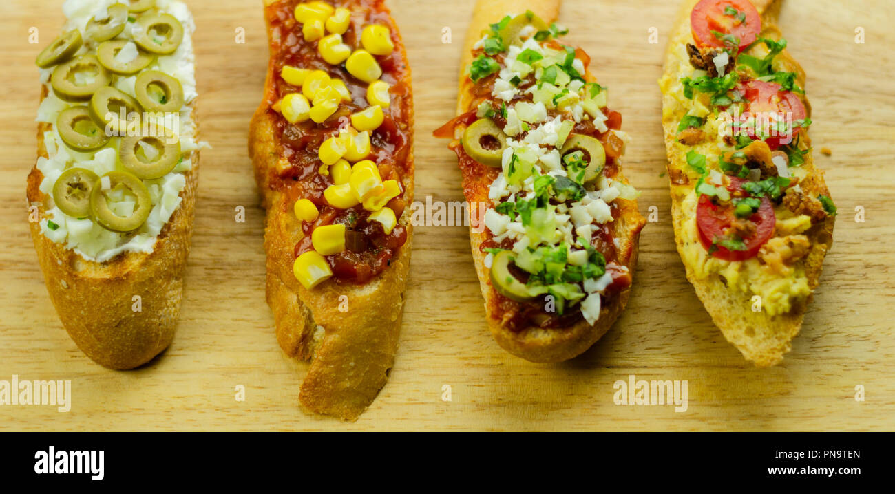traditional spanish tapas for lunch table, mini sandwiches food set ...