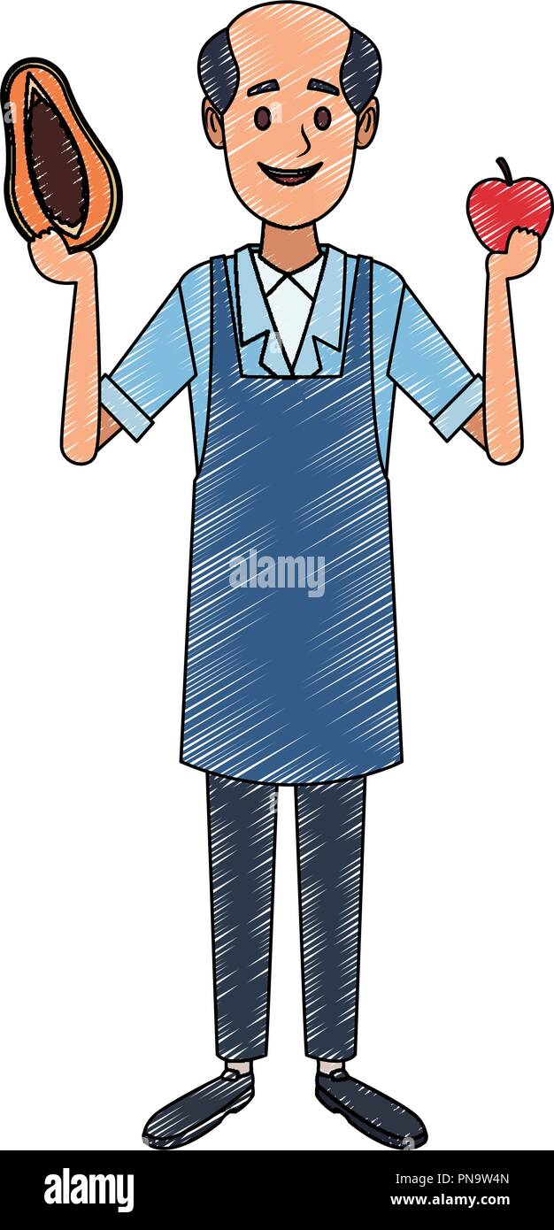 Shopkeeper with fruits scribble Stock Vector Image & Art - Alamy