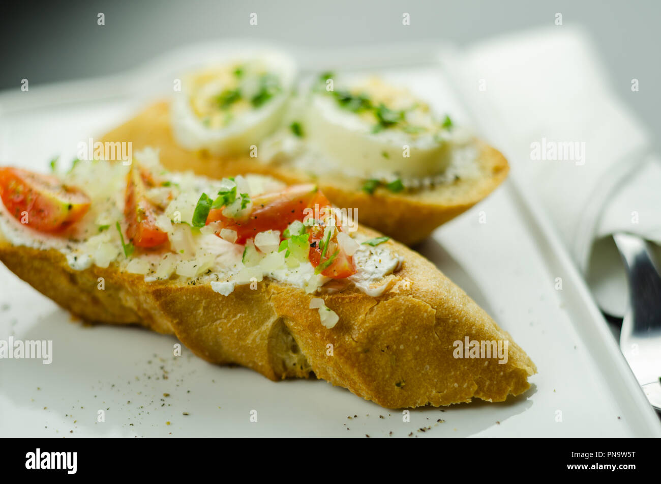 traditional spanish tapas for lunch table, mini sandwiches food set ...