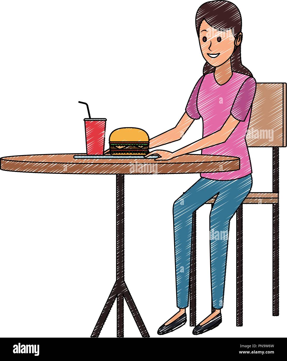 Young woman eating fast food scribble Stock Vector Image & Art - Alamy