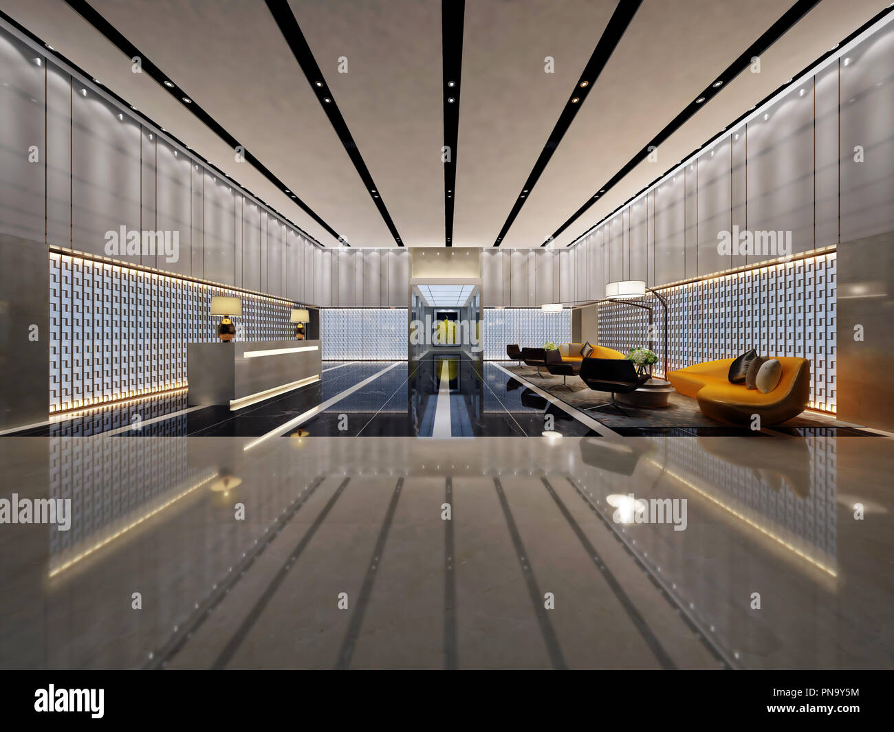3D render of modern hotel lobby reception Stock Photo - Alamy