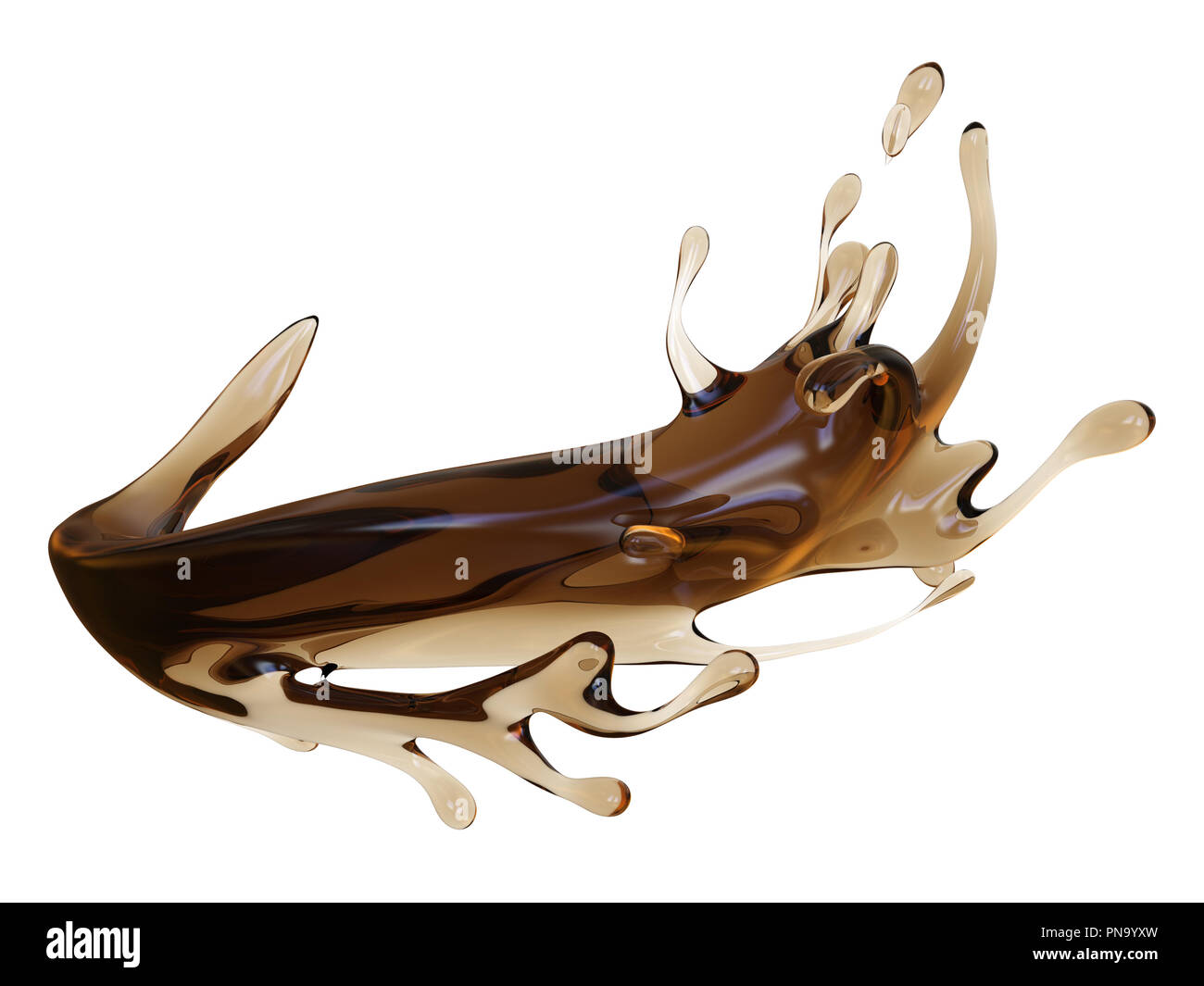 Abstract splash of brown liquid isolated on white background. 3d ...