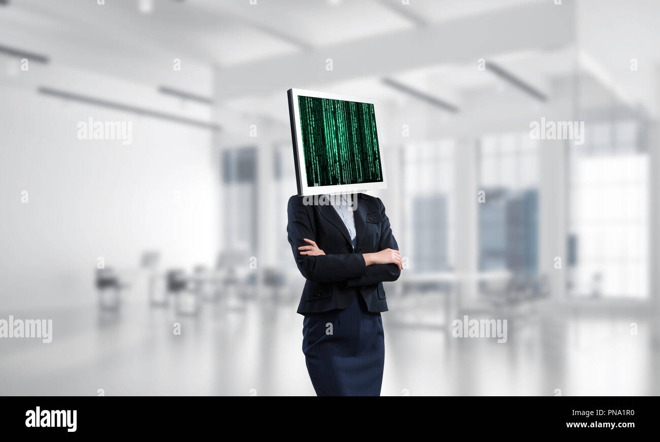 Business woman with monitor instead of head Stock Photo - Alamy