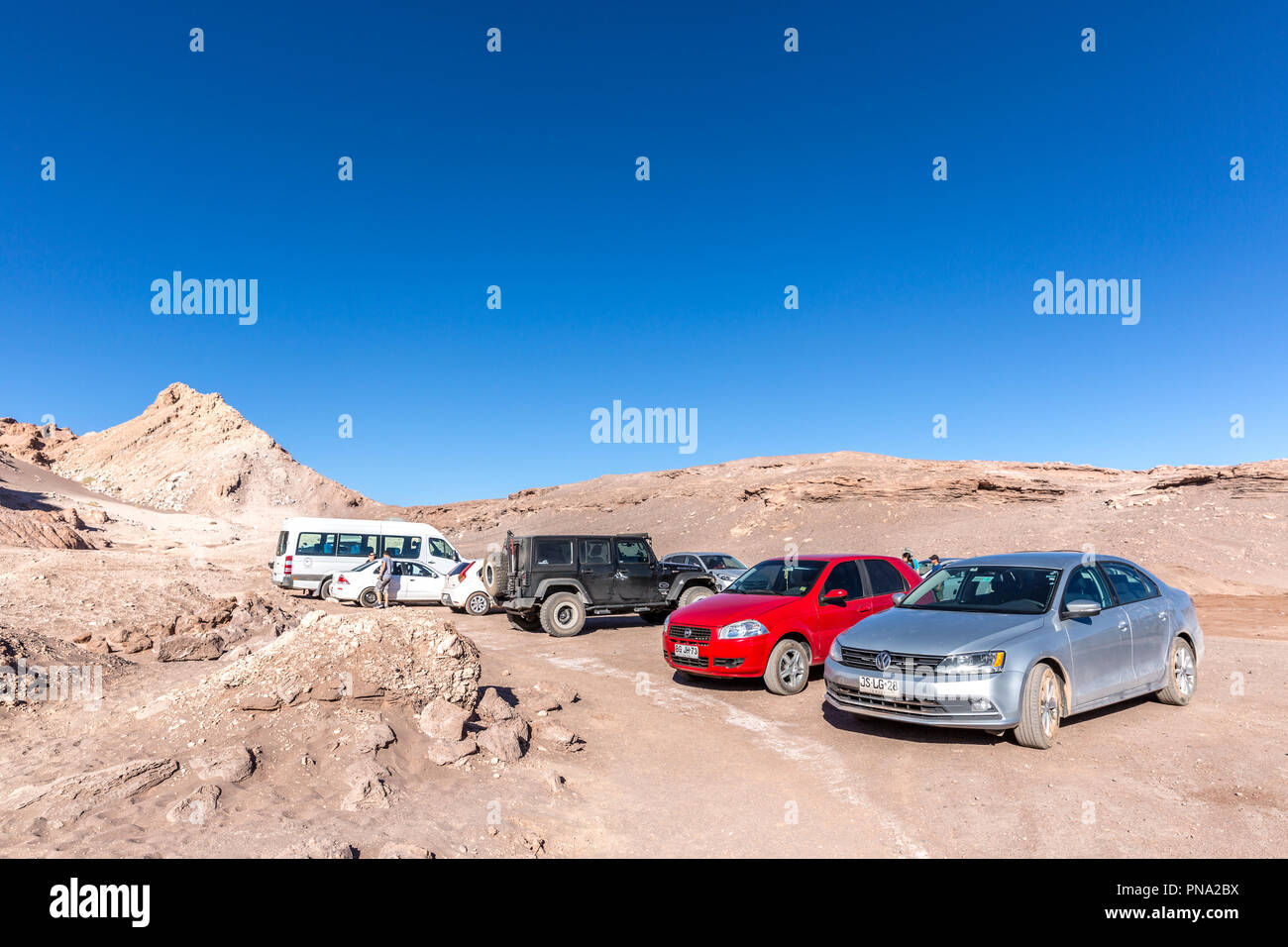 Atacama, Chile - Oct 9th 2017 - Plenty of cars parking in the middle of ...