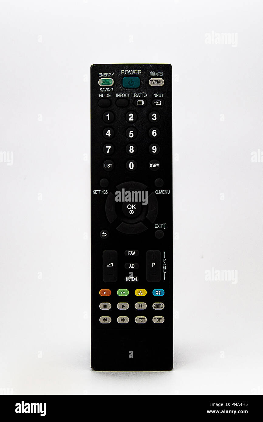 Black remote control on isolated white background Stock Photo - Alamy