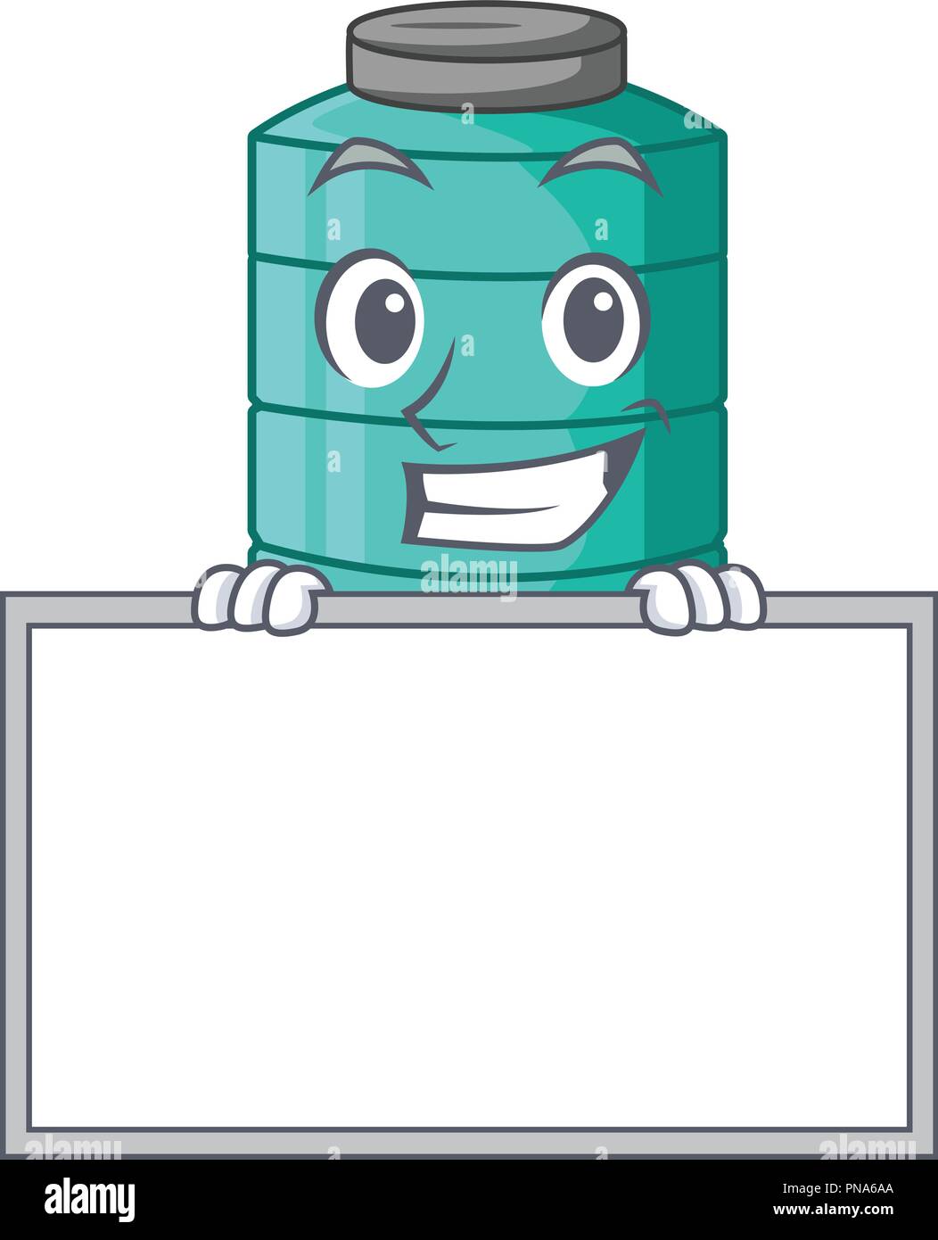 Grinning with board cartoon big industrial water tank container Stock ...