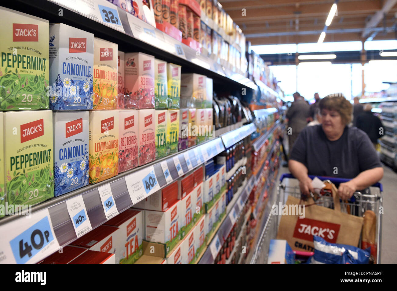 Customers shop in Tesco's new Jack's store in Chatteris, Cambridgeshire ...