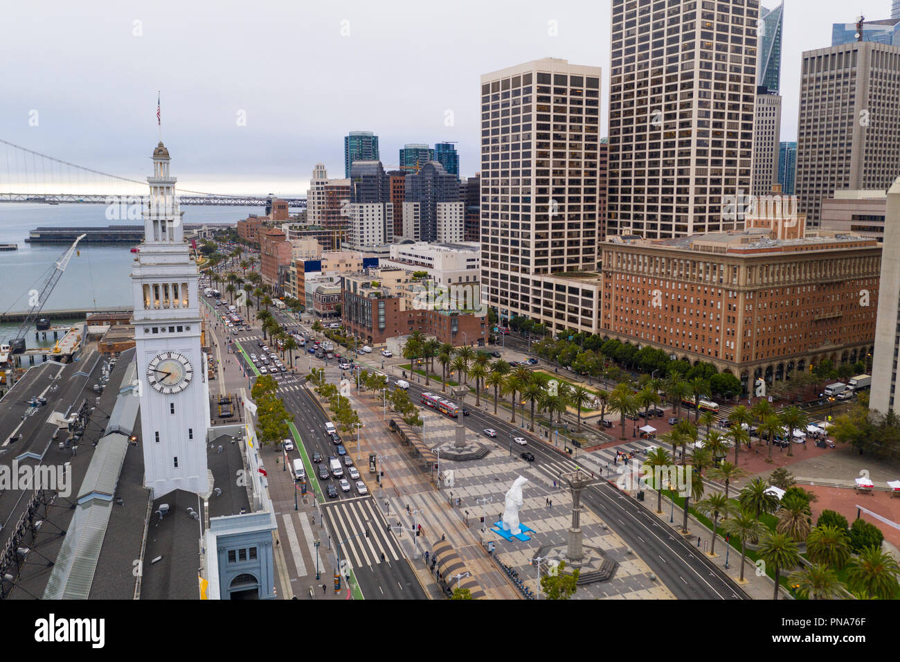An overcast morning on the wharf and waterfront of San Francisco ...