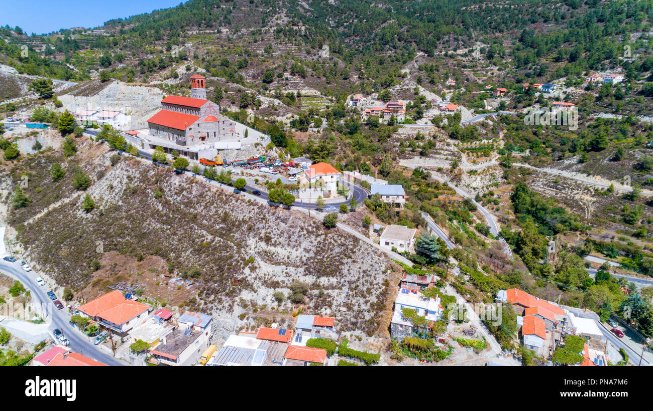 Aerial view of Agios Arsenios church, Kyperounda village, Limassol ...