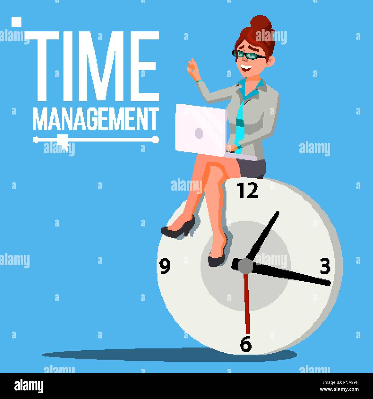 Time Management Woman Vector. Management. Organization Of Work Process ...