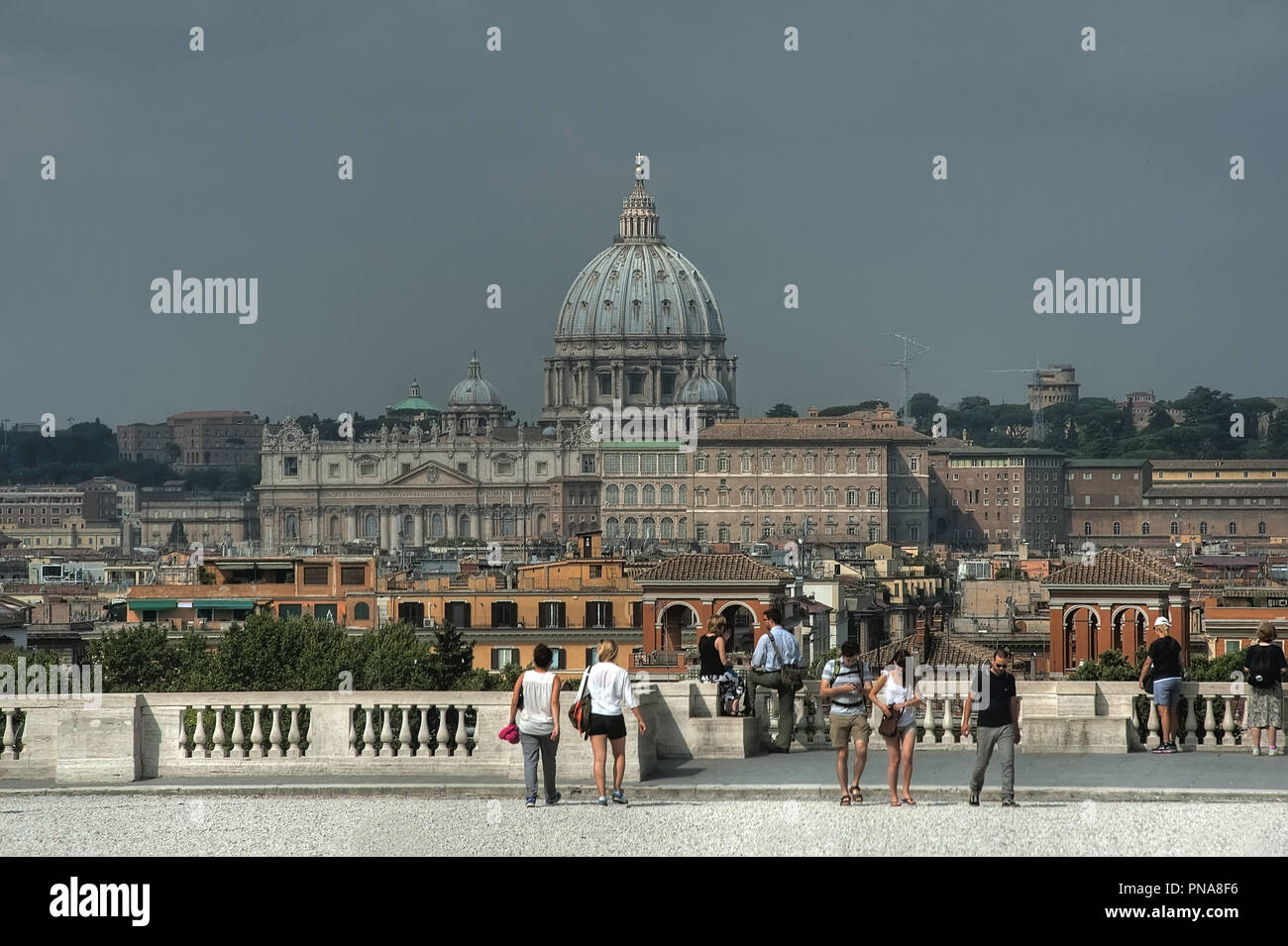 Panoramic view of Rome with the St.Peter's dome from Pincio terrace ...