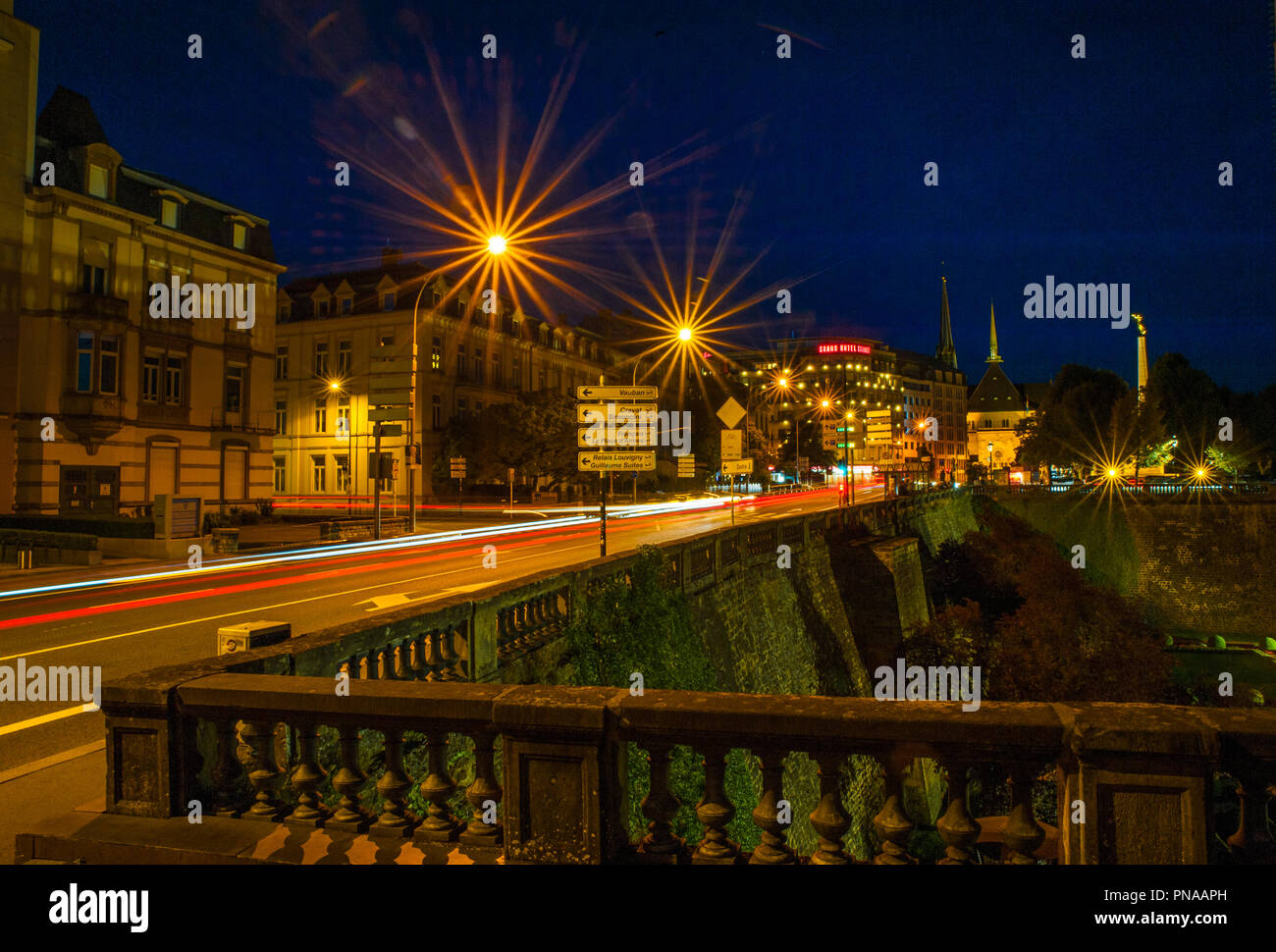 Historical Luxembourg street illuminated Stock Photo - Alamy