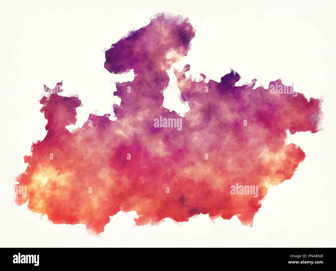 Madhya Pradesh federal state watercolor map of India in front of a ...