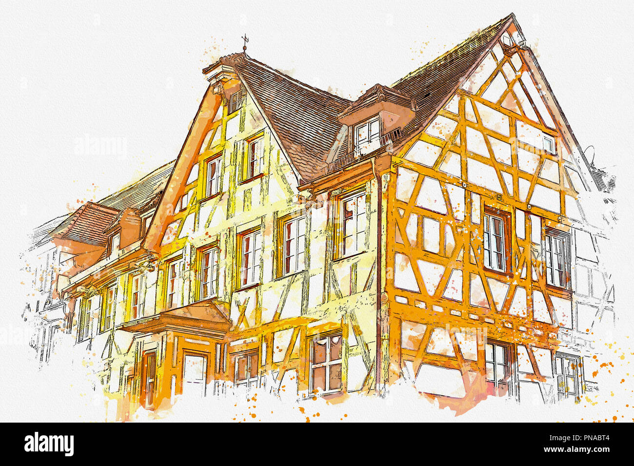 A watercolor sketch or an illustration of traditional Bavarian ...