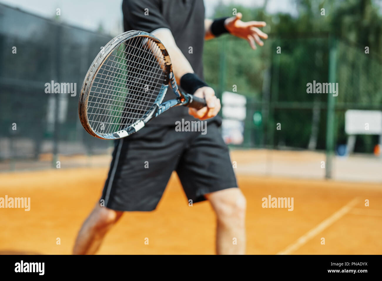 Tennis ball hitting racket close up hi-res stock photography and images ...