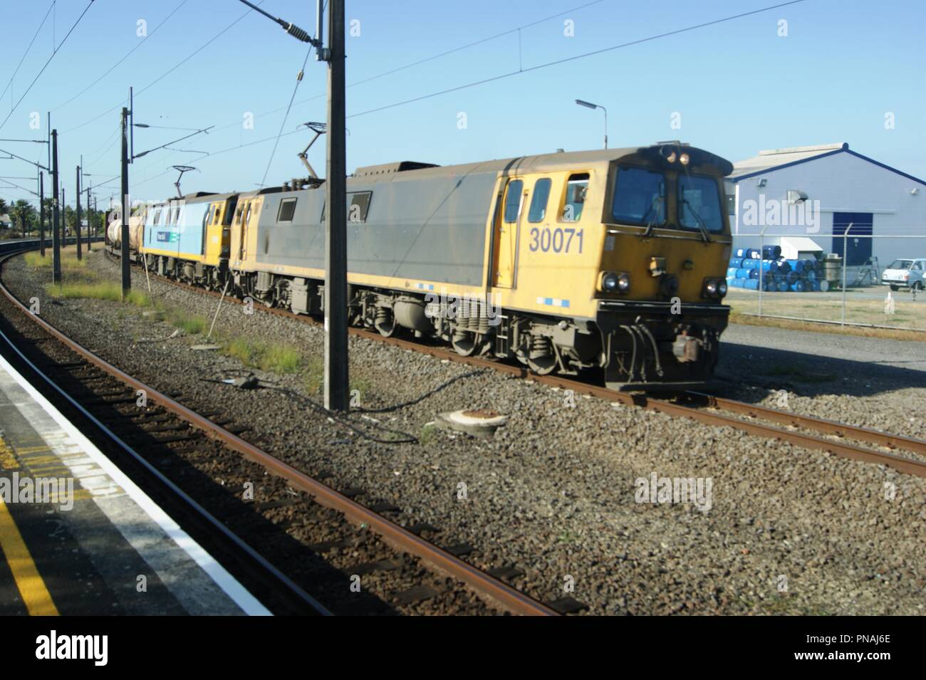 Kiwi Rail Class EF locomotive 30071 passes Hamilton Station, North ...