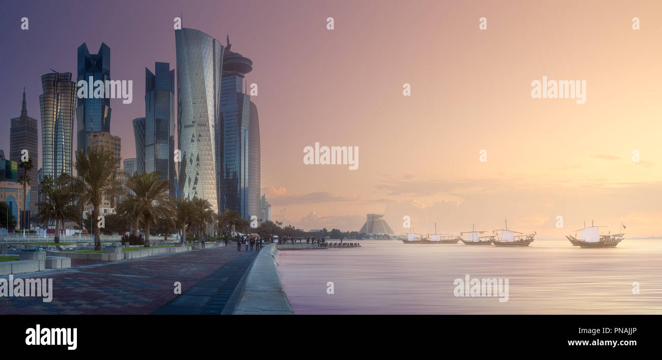Skyline of West Bay and Doha City Center, Qatar Stock Photo - Alamy