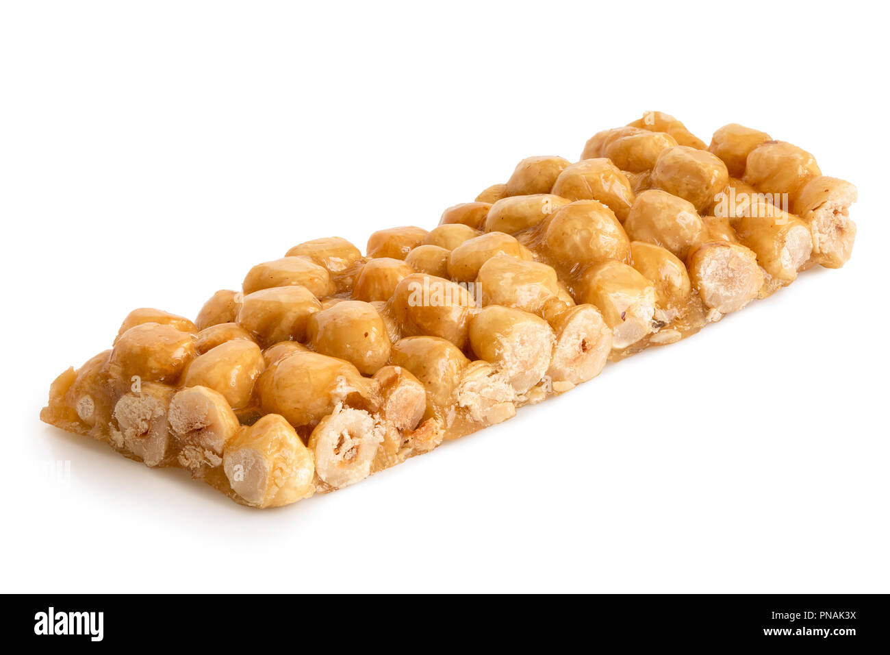Hazelnut snack bar isolated on white Stock Photo - Alamy