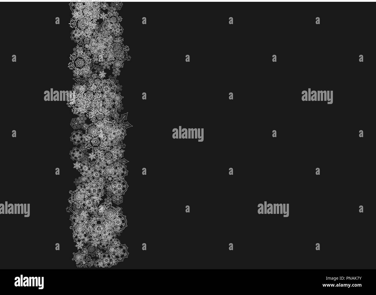 Christmas silver background snowflakes falling Black and White Stock ...