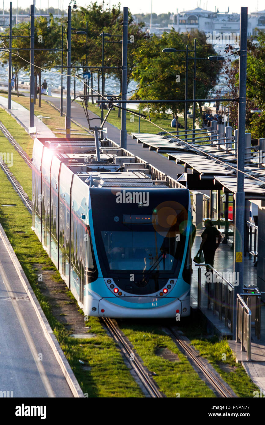 Tram at the station in Izmir - Turkey Stock Photo - Alamy
