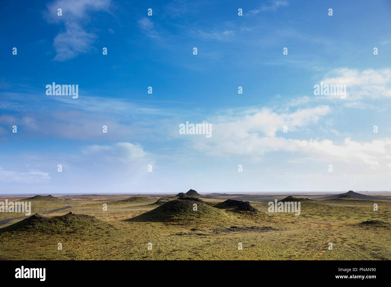 Lava mounds in green landscape in South Iceland Stock Photo - Alamy