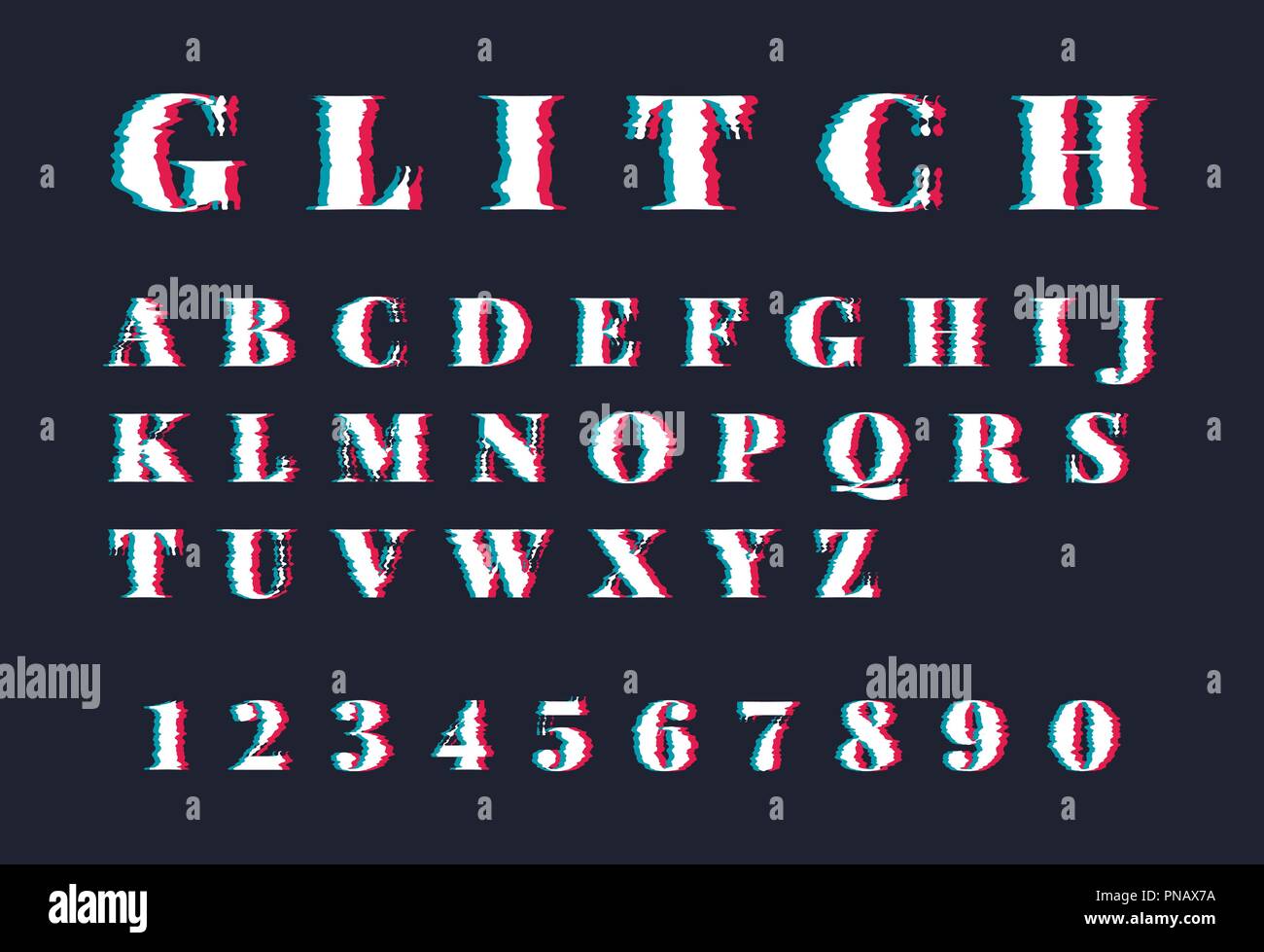 Trendy style distorted glitch typeface. Letters and numbers vector ...