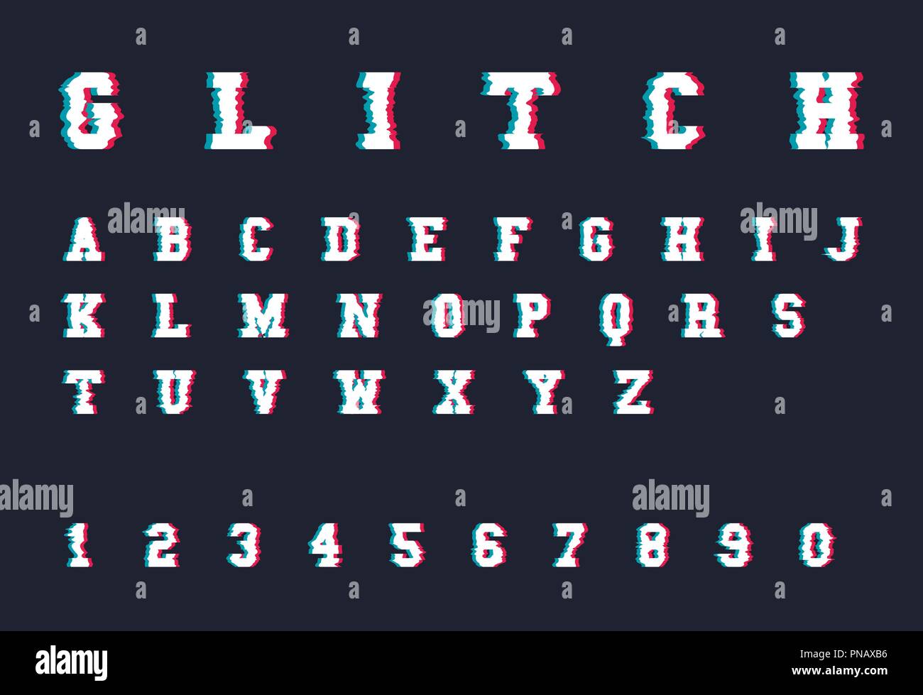 Trendy style distorted glitch typeface. Letters and numbers vector ...