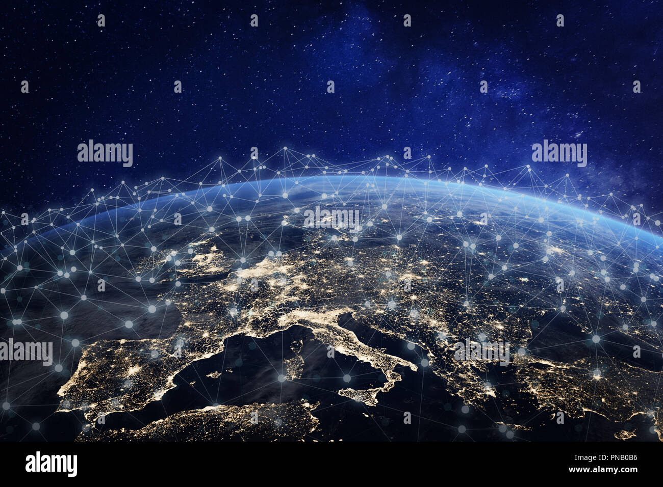 European telecommunication network connected over Europe, France ...